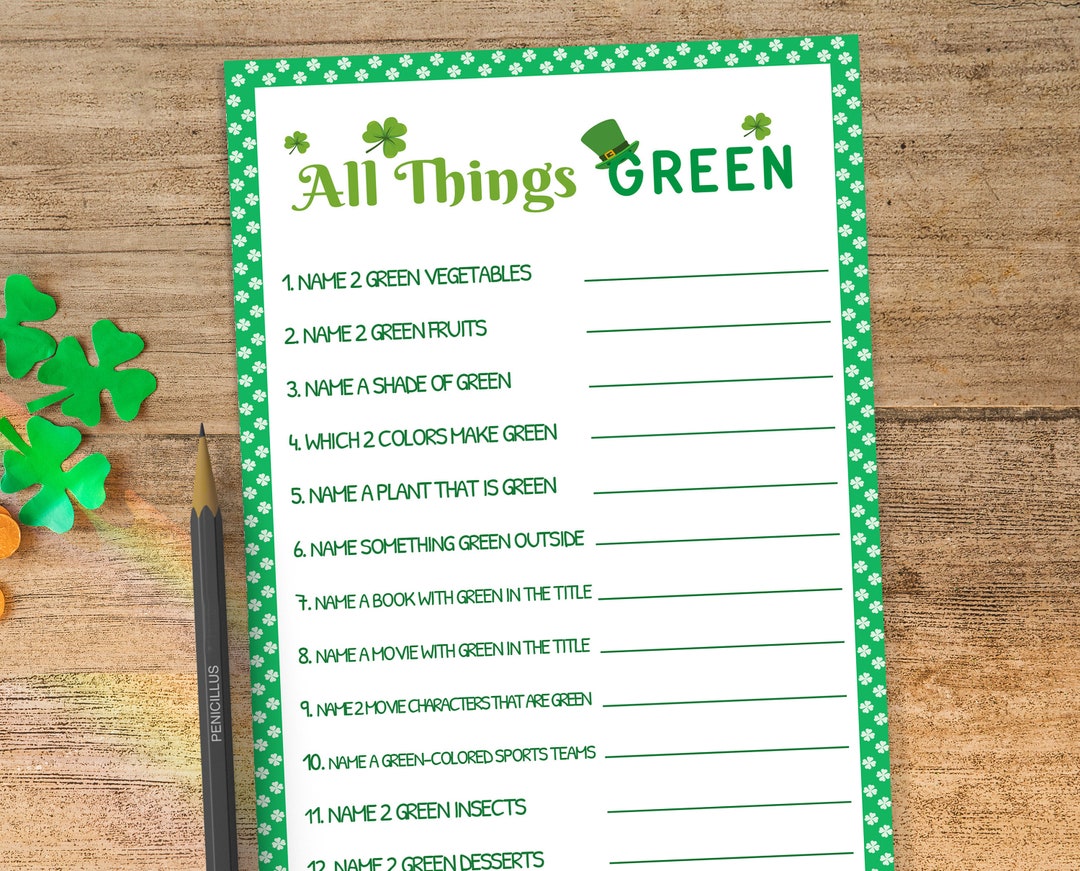 All Things Green Game, Printable St. Patrick's Games for Kids, Family ...