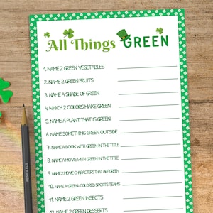 All Things Green Game, Printable St. Patrick's Games for Kids, Family ...