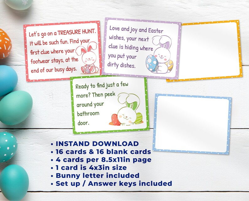 Indoor Easter Scavenger Hunt, Kids Treasure Hunt Clue Cards (PDF) - Etsy