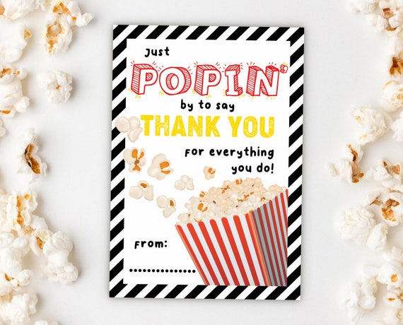 Popcorn Gift Tag Printable Just Poppin by to Say Thank You | Etsy