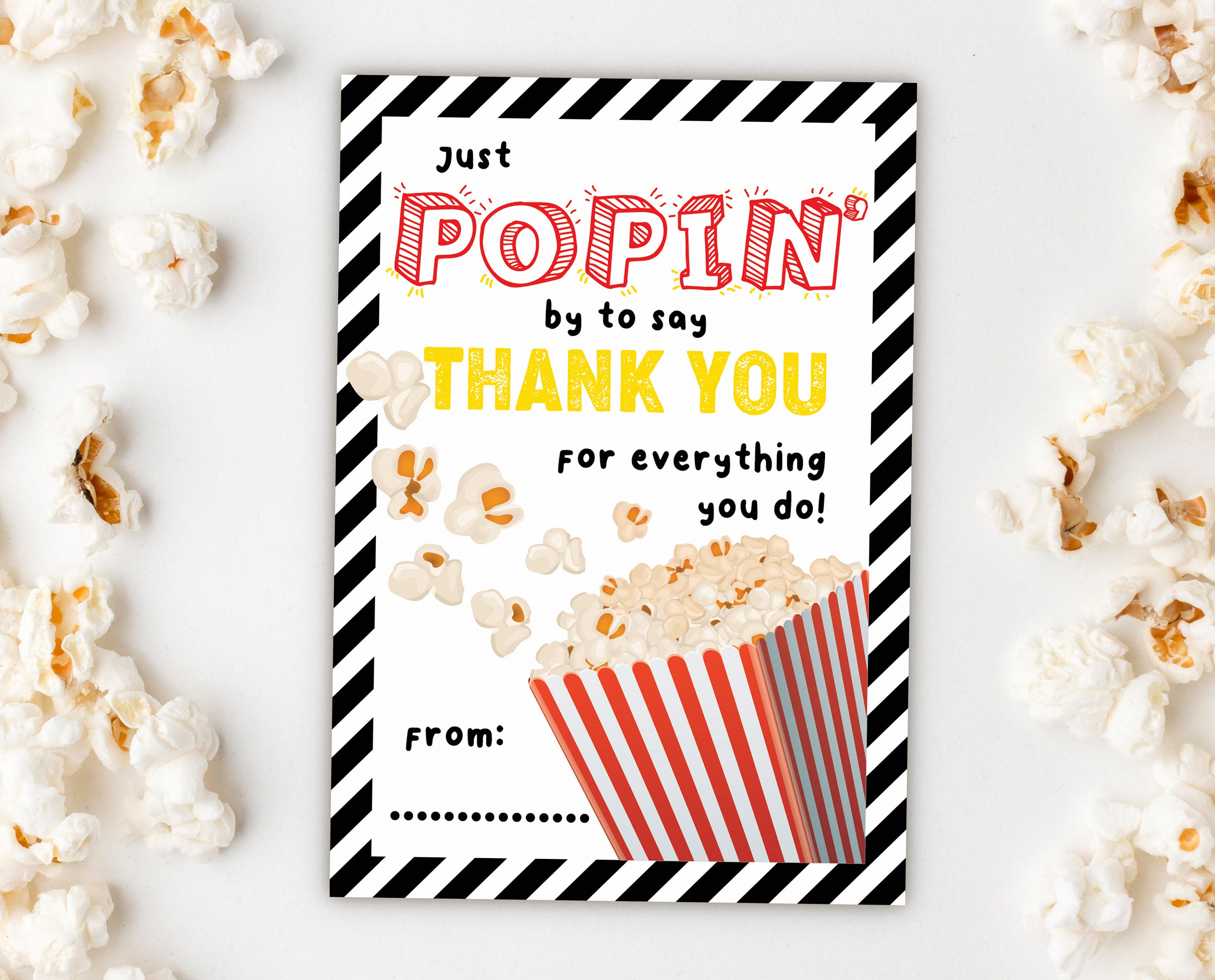 Popcorn Gift Tag Printable Just Poppin by to Say Thank You | Etsy
