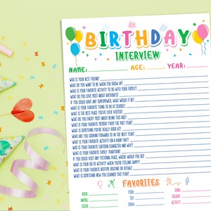 Kids Birthday Interview, All About Me Questionnaire, Birthday Keepsake ...