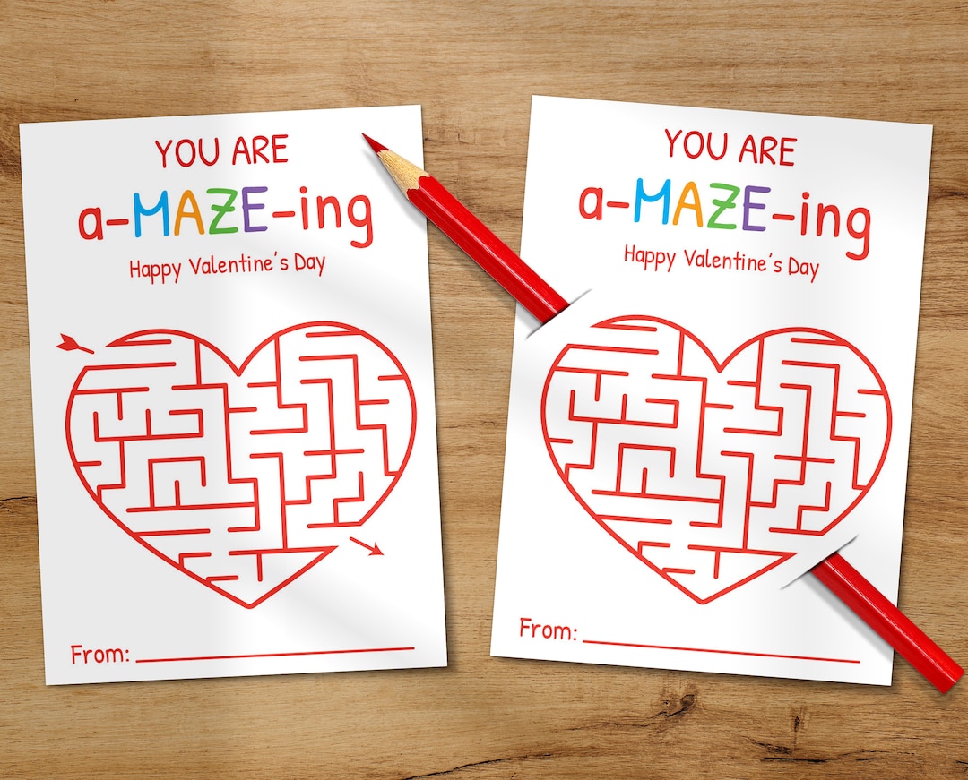 Kids Maze Valentine Cards | Non Candy, Pencil Holder (digital Download ...
