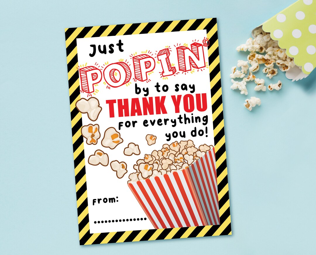 Popcorn Gift Tag Printable Just Poppin by to Say Thank You - Etsy