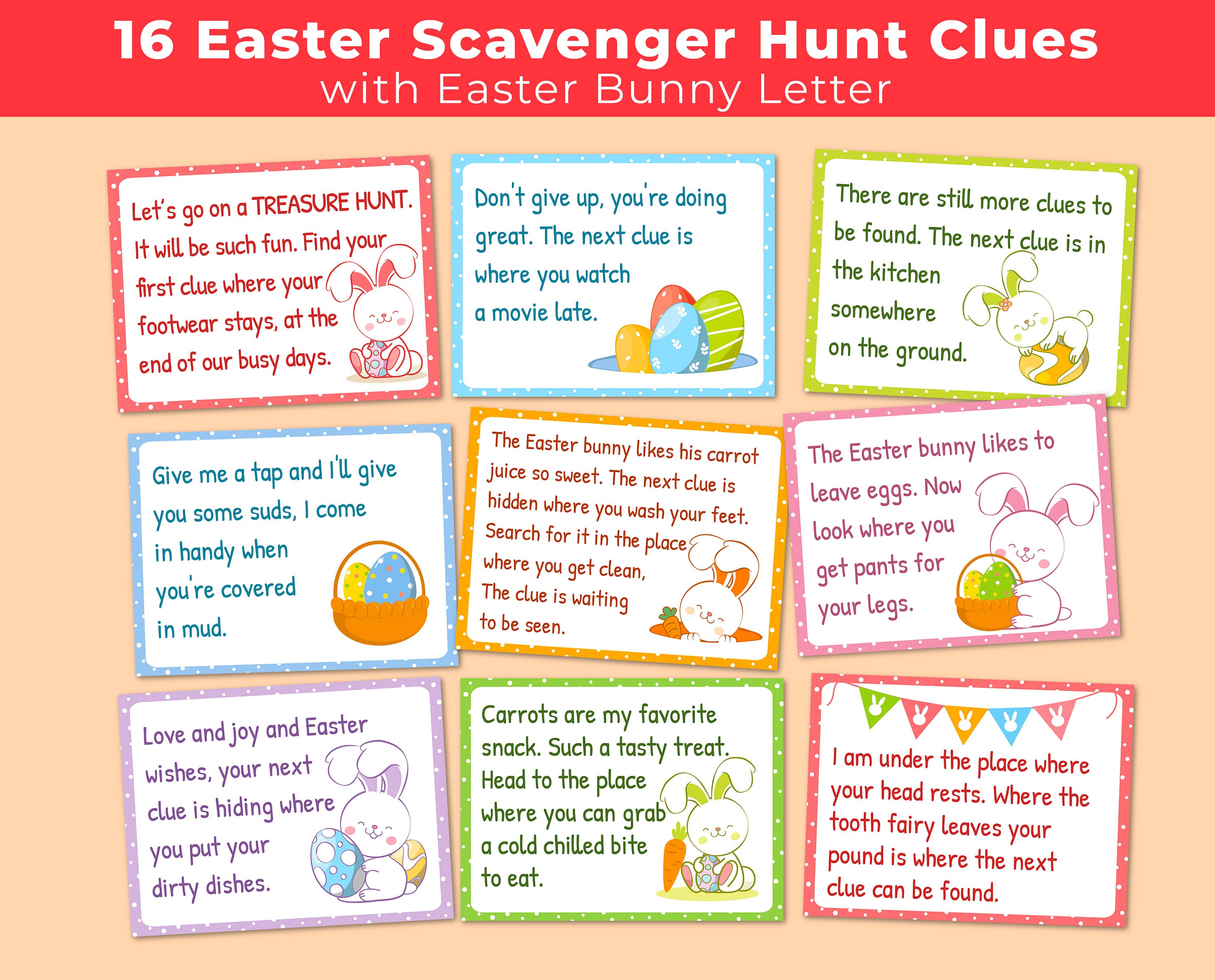 Indoor Easter Scavenger Hunt, Kids Treasure Hunt Clue Cards (PDF) - Etsy