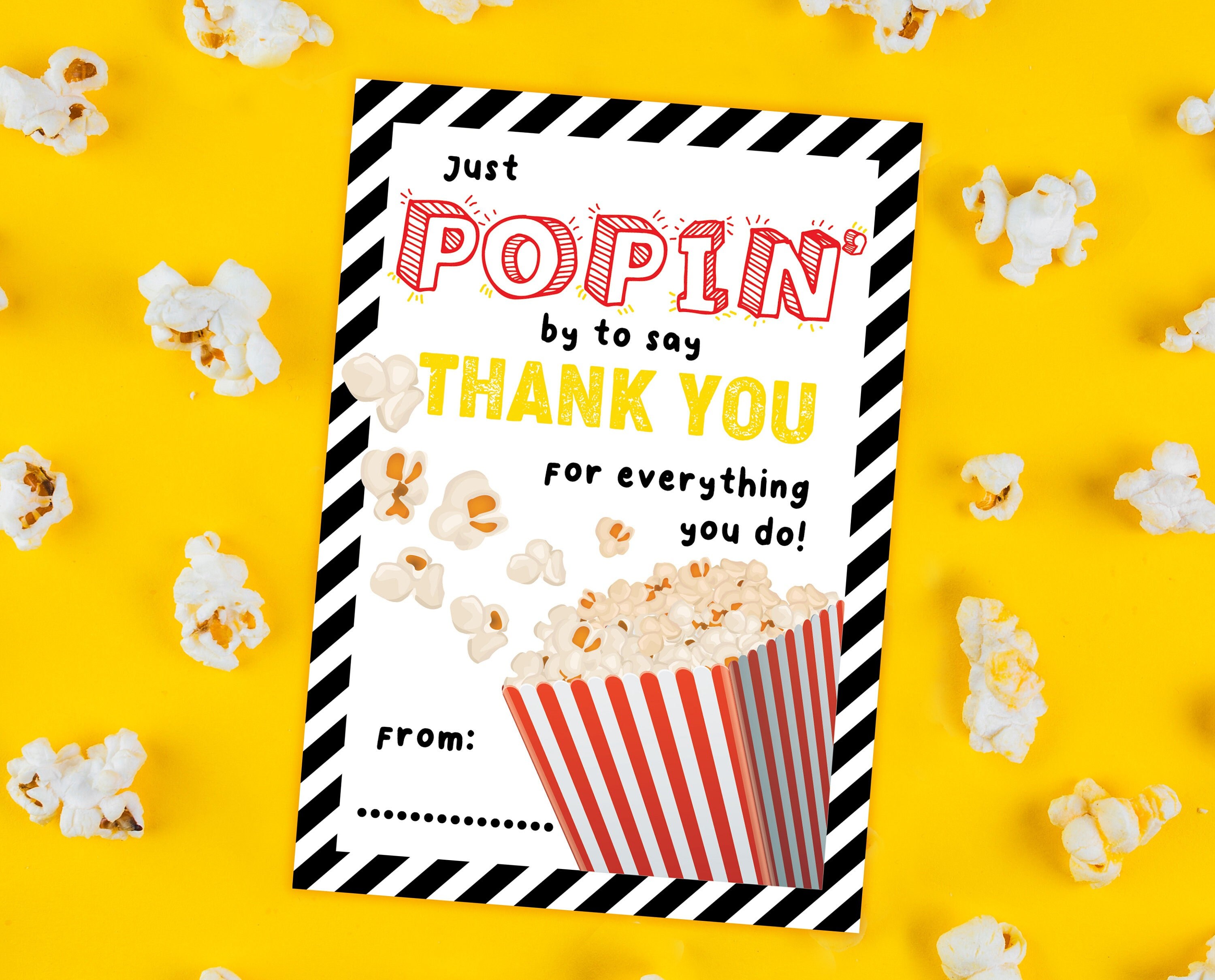 Popcorn Gift Tag Printable Just Poppin by to Say Thank You | Etsy