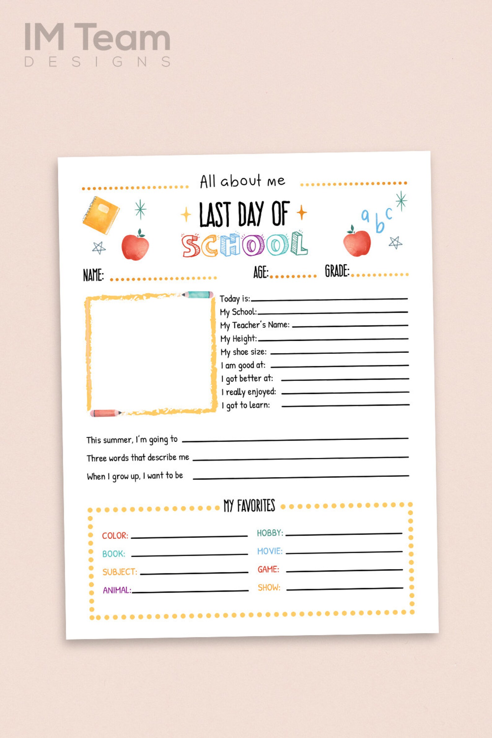 Back to School Kids Printable Questionnaire First Day of - Etsy