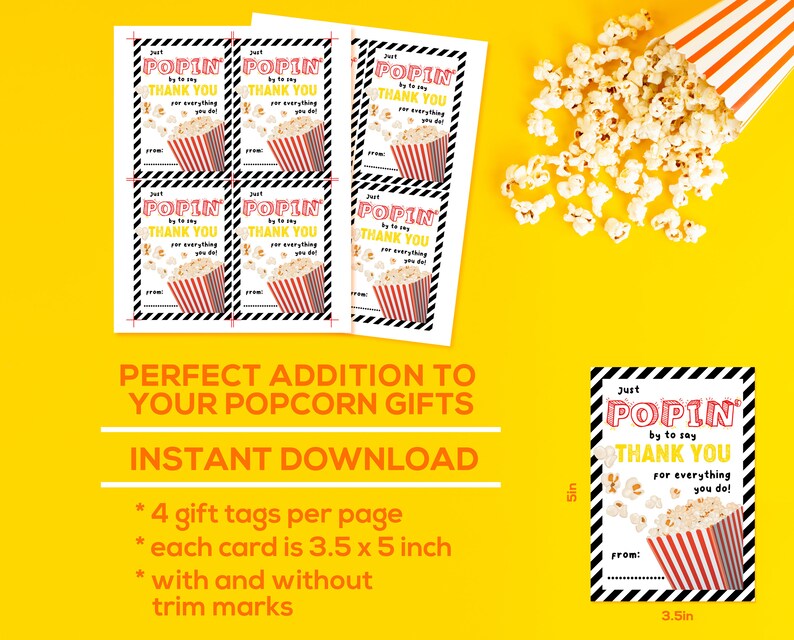 Popcorn Gift Tag Printable Just Poppin by to Say Thank You - Etsy