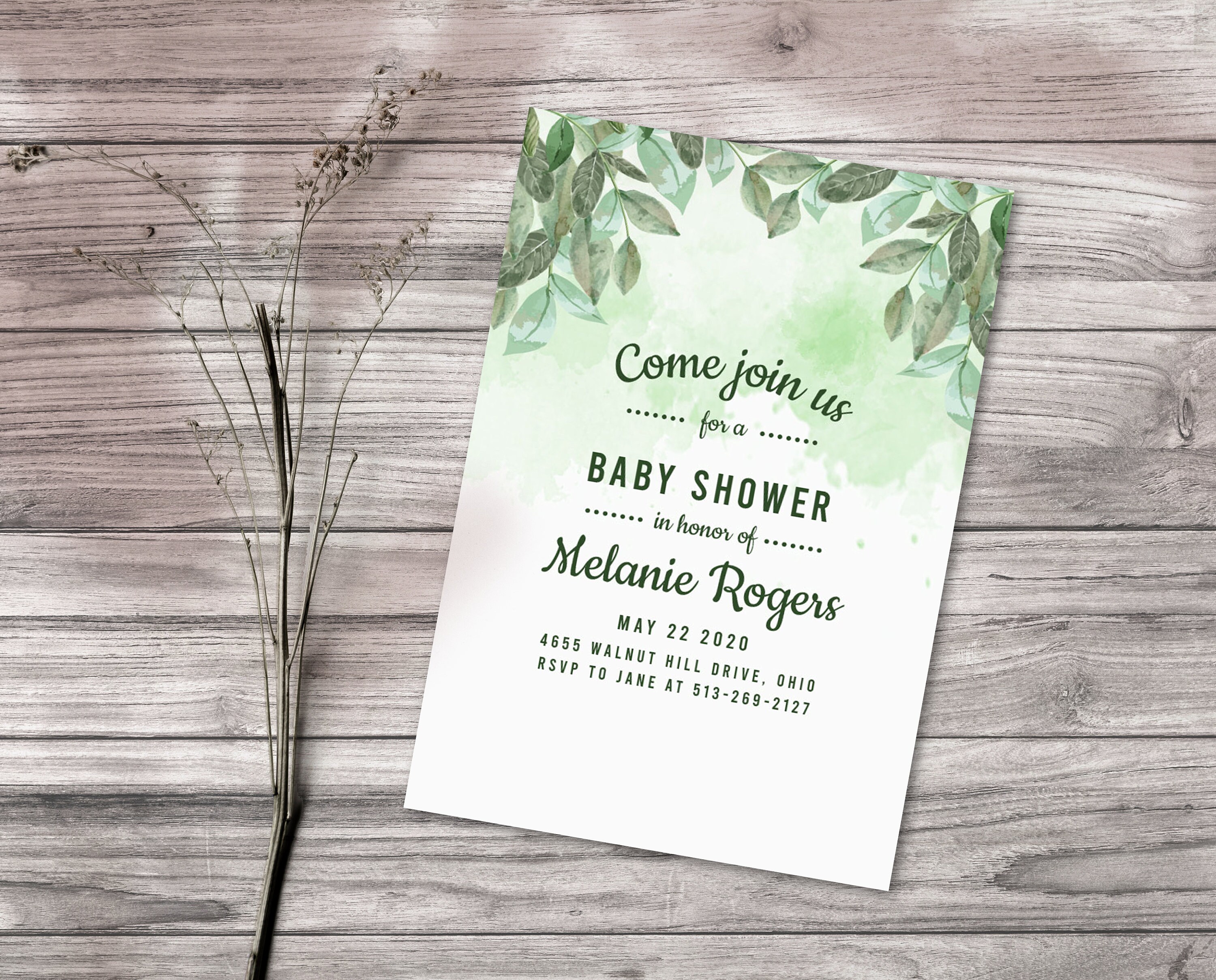 Nature Baby Shower Invitation Greenery Baby Shower Invitation | Etsy