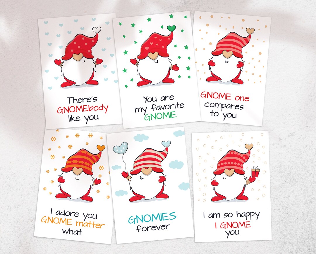 Gnome Valentine Card Set, Printable Valentine Gnome Card, Friend ...