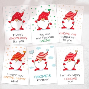 Gnome Valentine Card Set, Printable Valentine Gnome Card, Friend ...