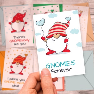 Gnome Valentine Card Set, Printable Valentine Gnome Card, Friend ...