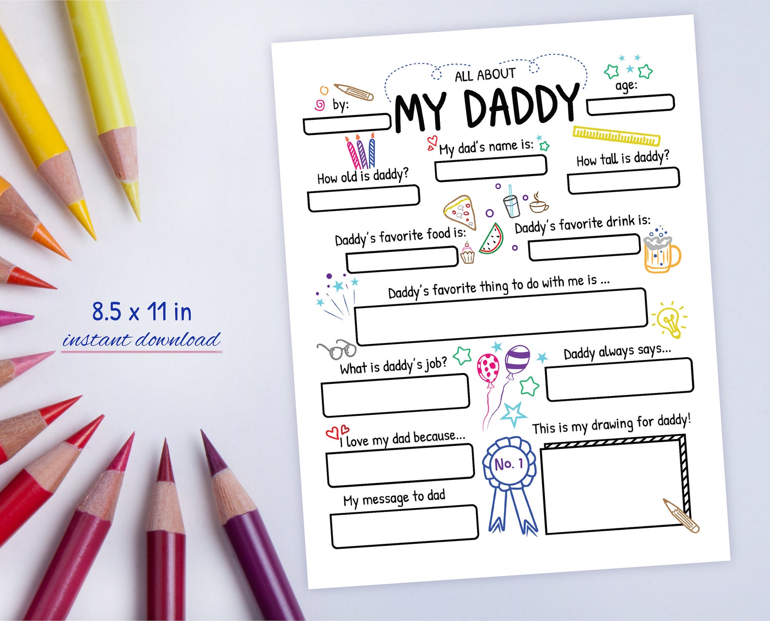 All About Dad Questionnaire, Personalized Fillable Card (PDF & JPG) - Etsy