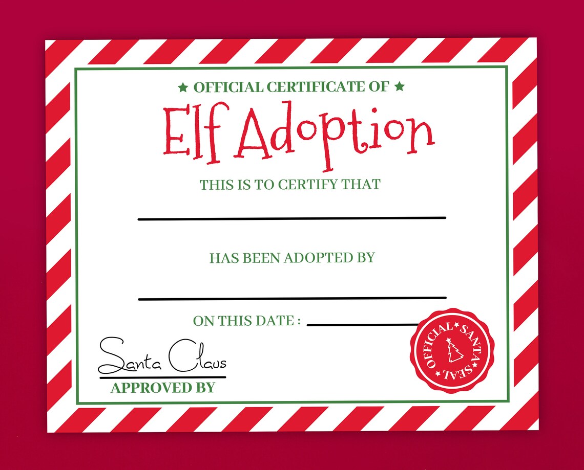 Elf Adoption Certificate Elf Adoption Letter Instant - Etsy