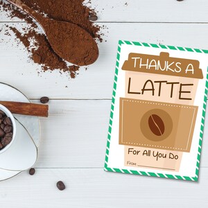 Thanks a Latte Coffee Gift Card Holder: Teacher Appreciation (PDF) - Etsy