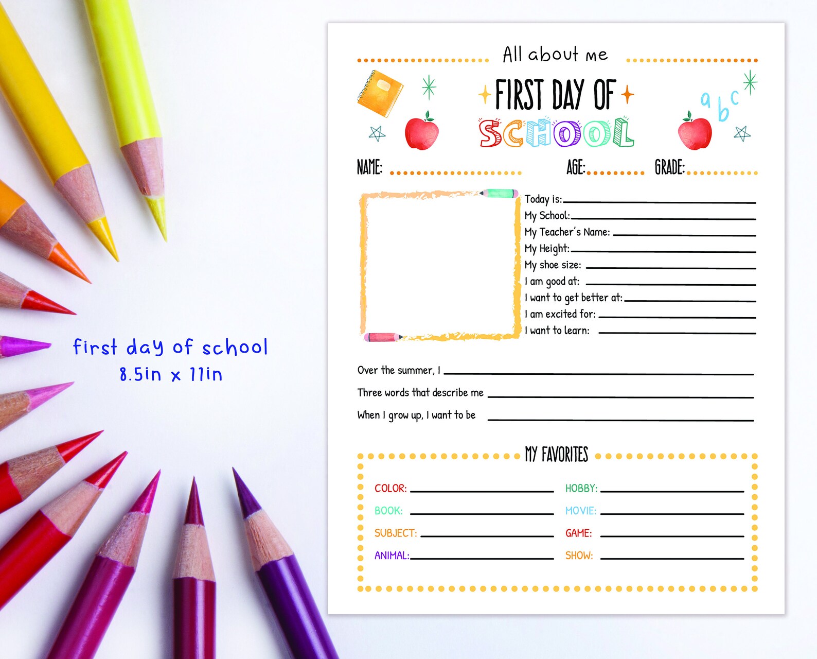 Back to School Kids Printable Questionnaire First Day of - Etsy