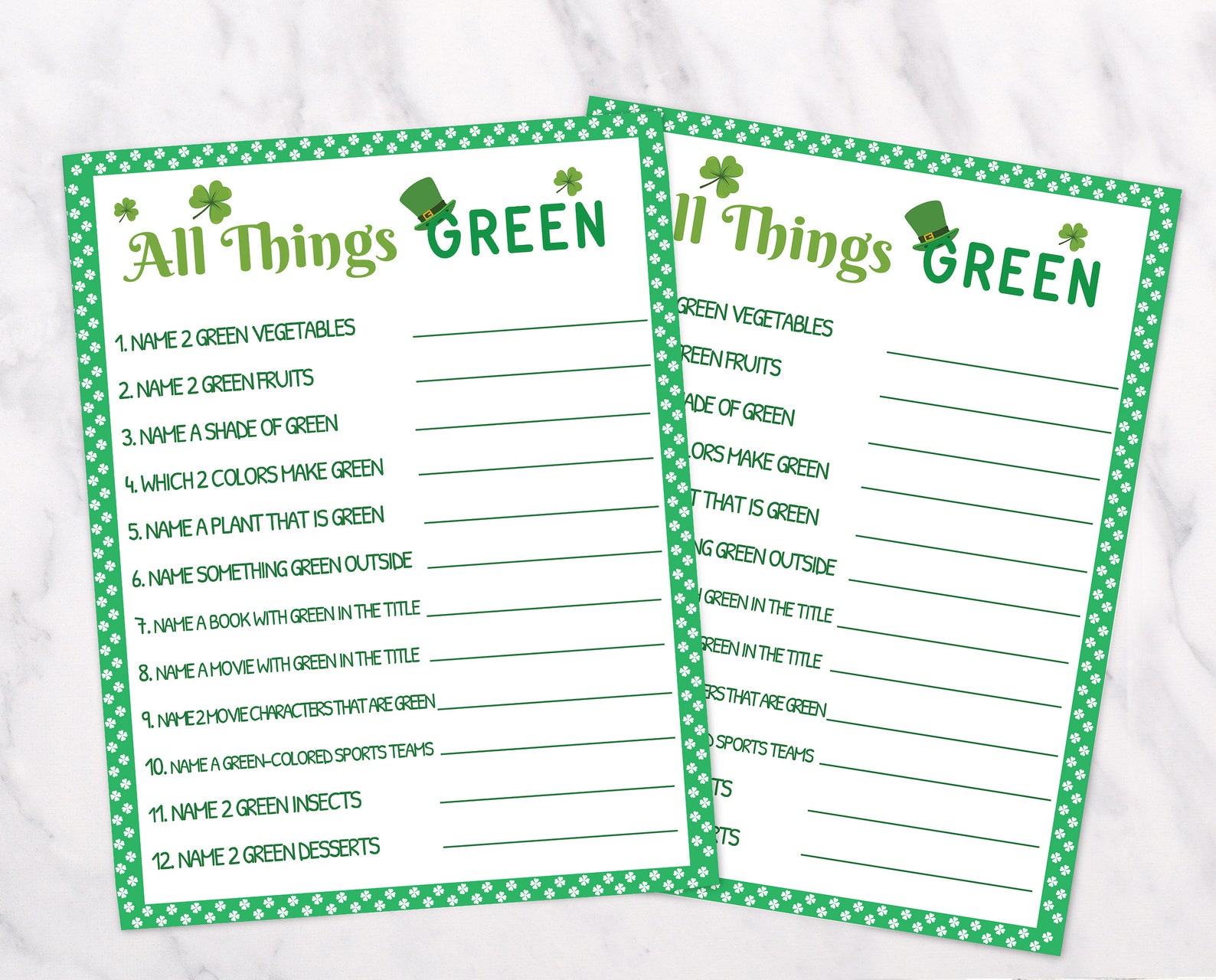 All Things Green Game, Printable St. Patrick's Games for Kids, Family ...
