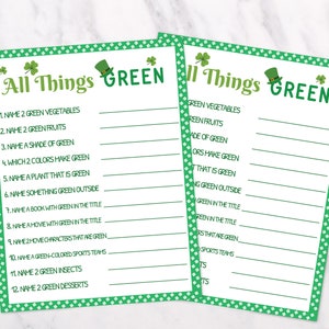All Things Green Game, Printable St. Patrick's Games for Kids, Family ...