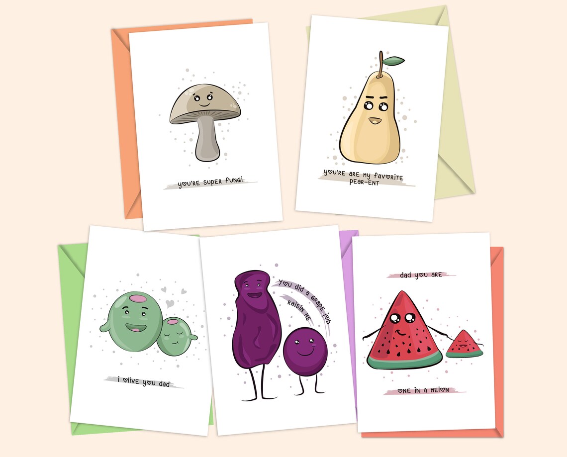 Food Pun Cards Set Punny Fathers Day Cards Pun Birthday - Etsy