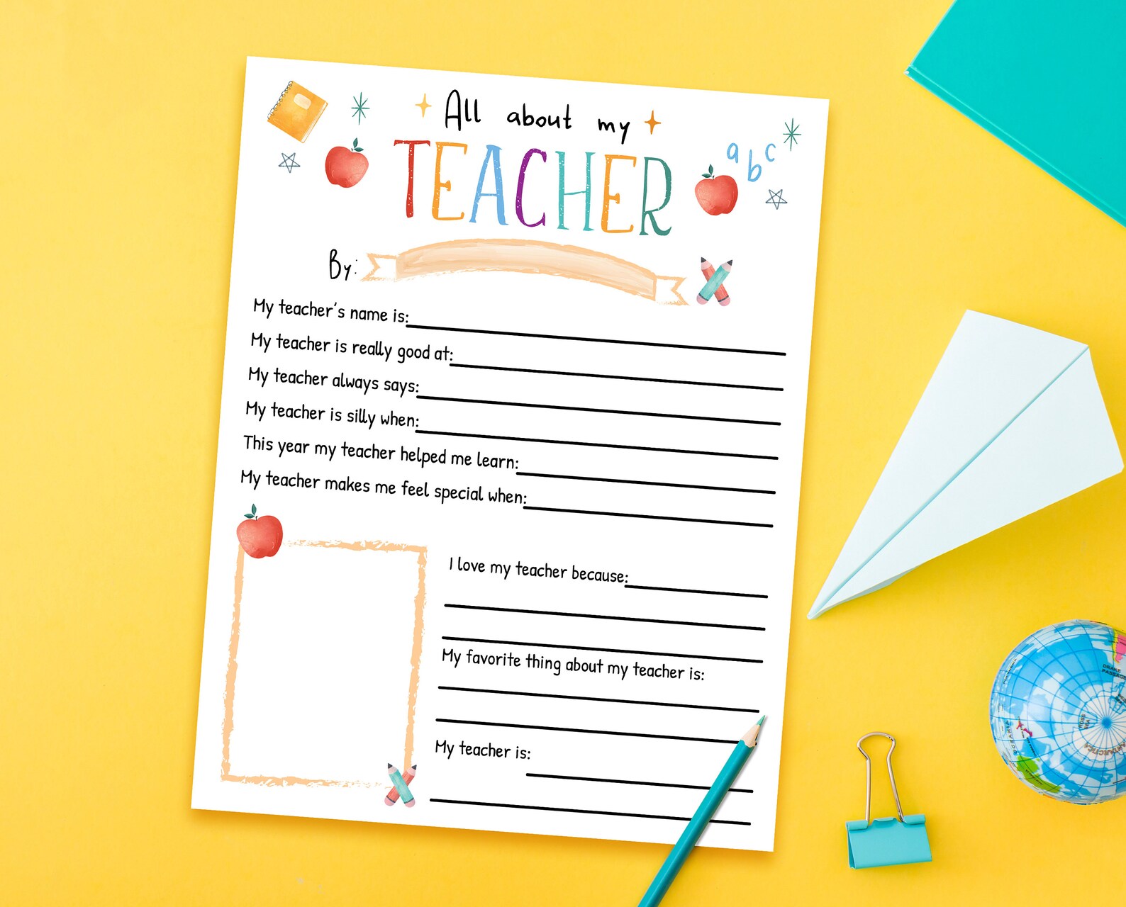All About My Teacher Printable Questionnaire Teacher - Etsy