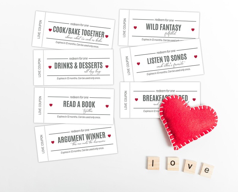 Printable Love Coupons, Romantic Gift, DIY Vouchers (PDF) - Etsy