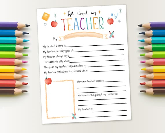 All About My Teacher Printable Questionnaire Teacher - Etsy