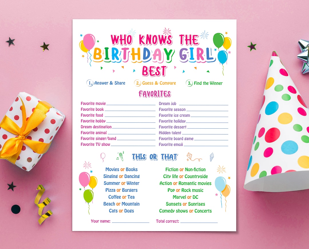 Who Knows the Birthday Girl Best, Birthday Quiz, Birthday Printable ...