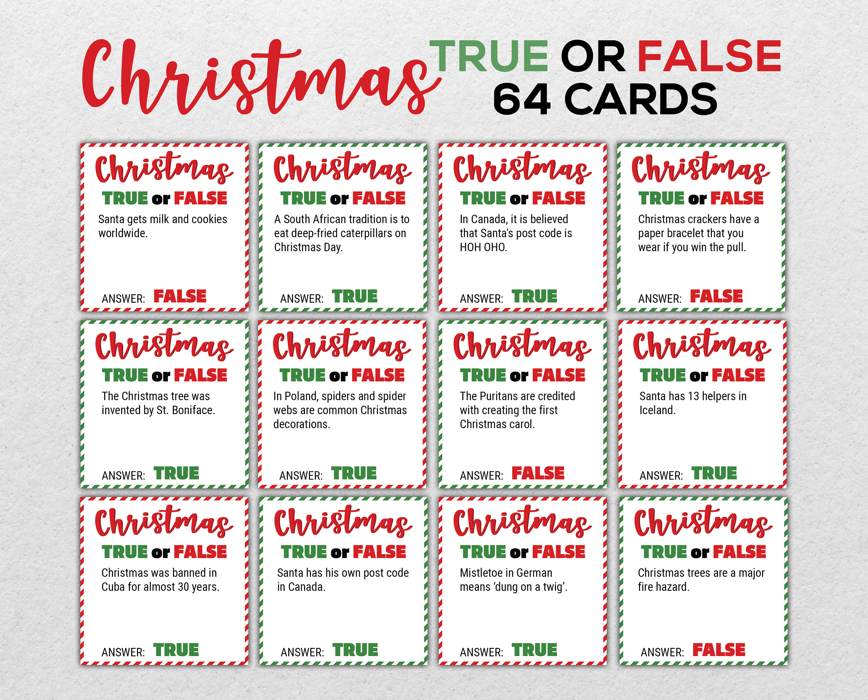 Christmas True or False Quiz Christmas Facts True or False - Etsy UK