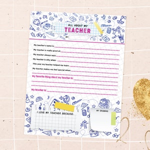 All About My Teacher Questionnaire, Teacher Appreciation Week Printable ...