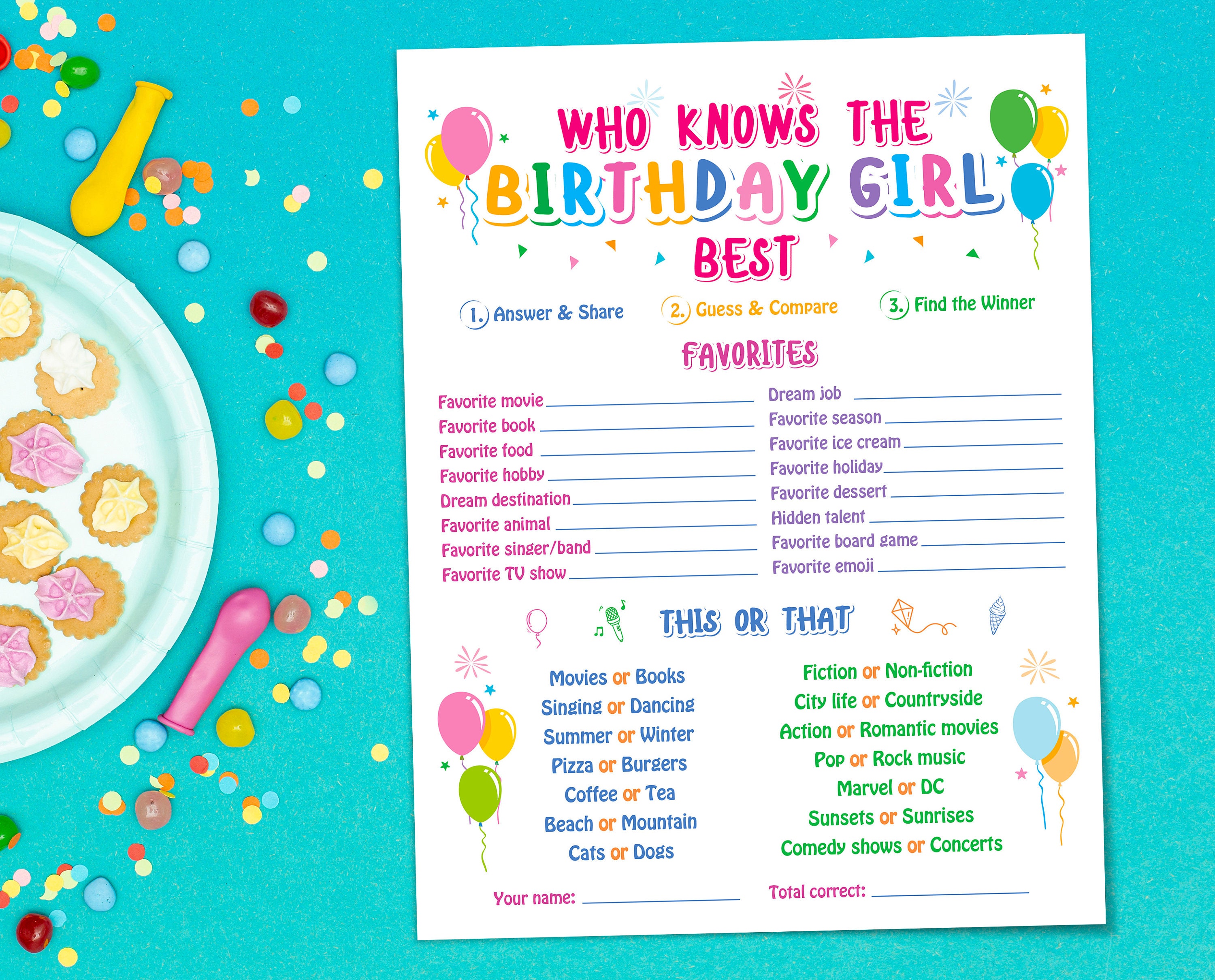 Birthday Girl Trivia Quiz Game, Printable Birthday Activity (PDF, JPG ...