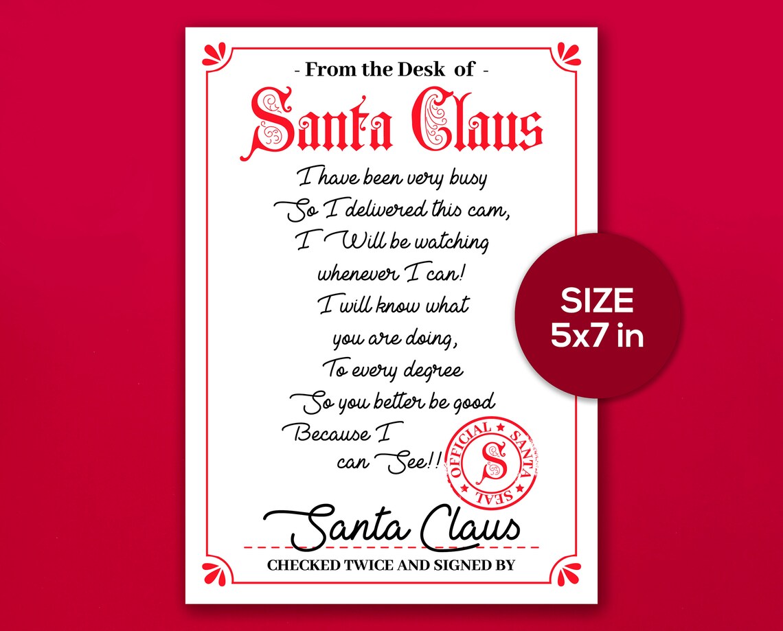 Santa Cam Letter 5x7 Santa Cam Letter Santa Cam Ornament | Etsy