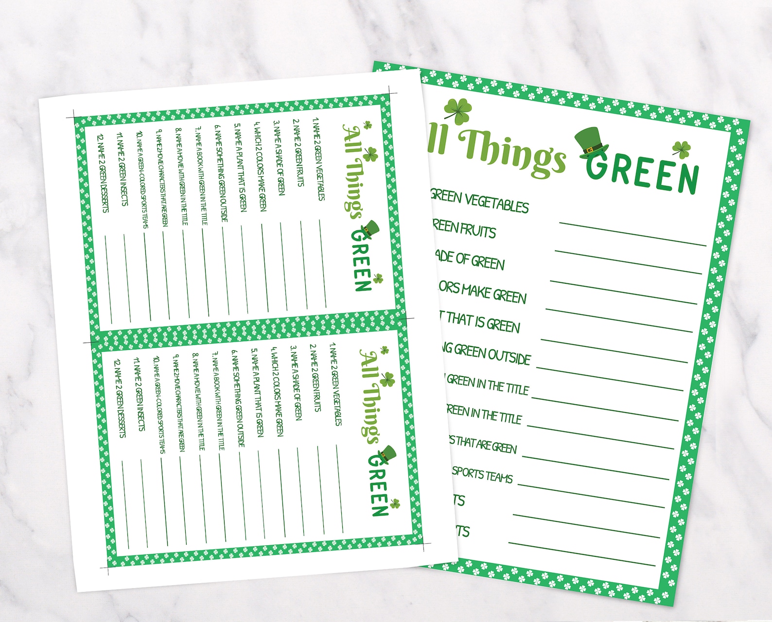 All Things Green Game, Printable St. Patrick's Games for Kids, Family ...