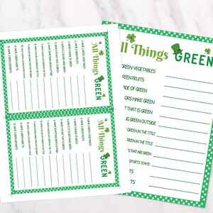 All Things Green Game, Printable St. Patrick's Games for Kids, Family ...