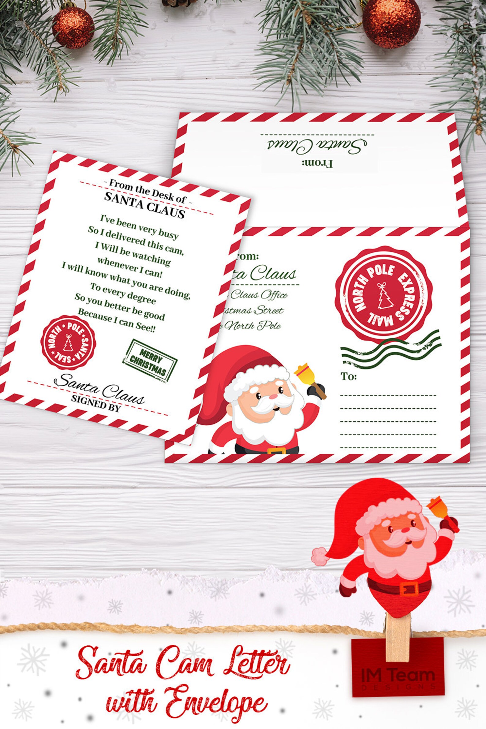 Santa Cam Letter Printable With Envelope, Personalized Letter From ...