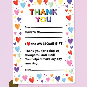 Printable Thank You Cards for Kids, Fill in the Blanks, Thank You Notes ...