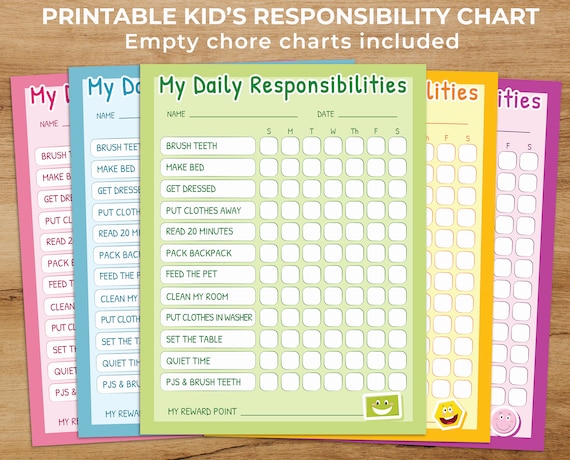 Printable Kid's Chore Chart Child Responsibility Chart | Etsy