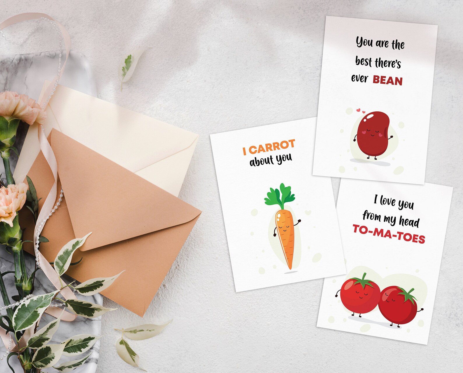 Cute Vegetable Pun Card Set, Foodie Love Cards, Birthday Cards for ...