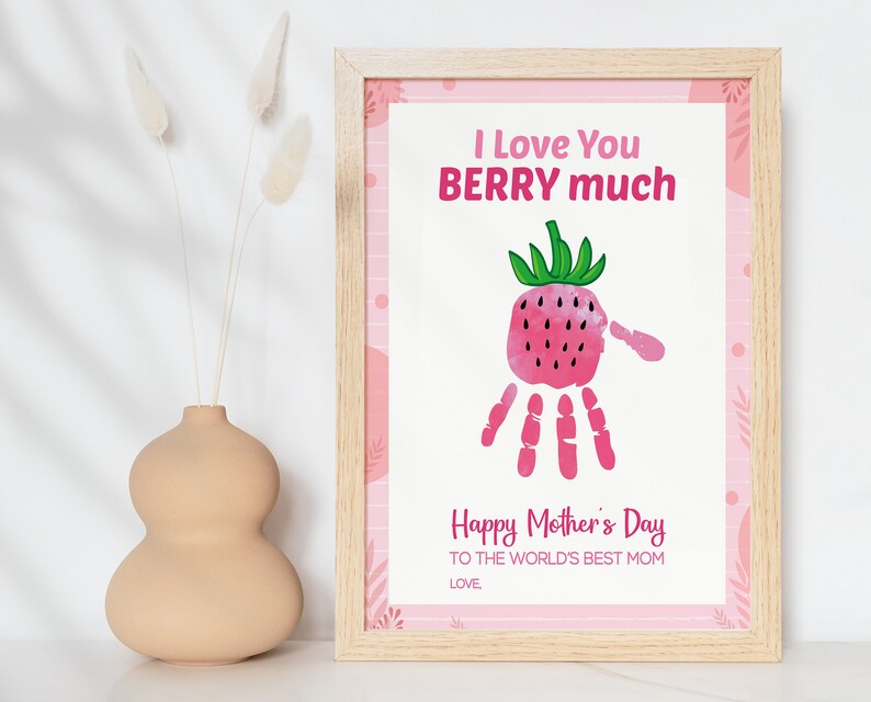 I Love You Berry Much Custom Mothers Day Handprint Art Mom | Etsy