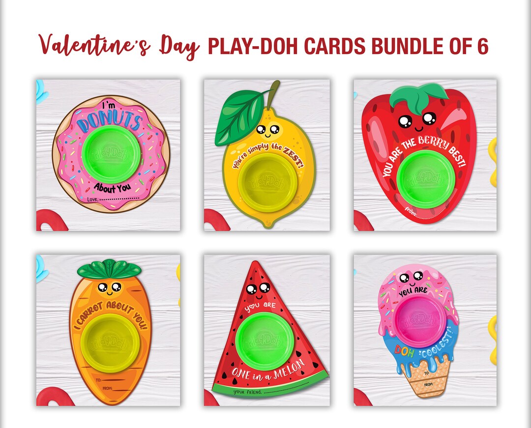 Play-doh Valentine Cards Bundle of 6, Classroom Valentines, Kids ...