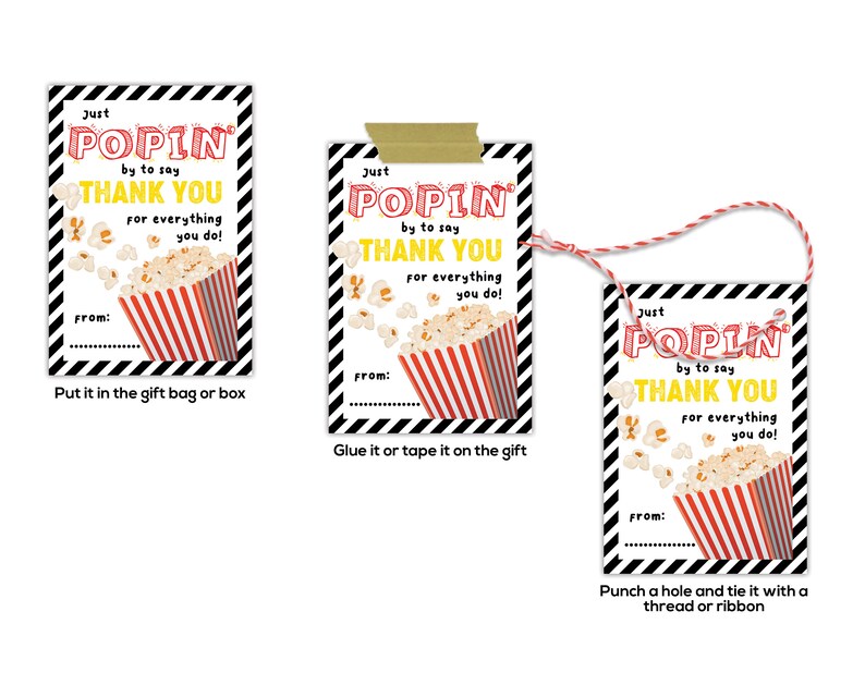 Popcorn Gift Tag Printable Just Poppin by to Say Thank You - Etsy