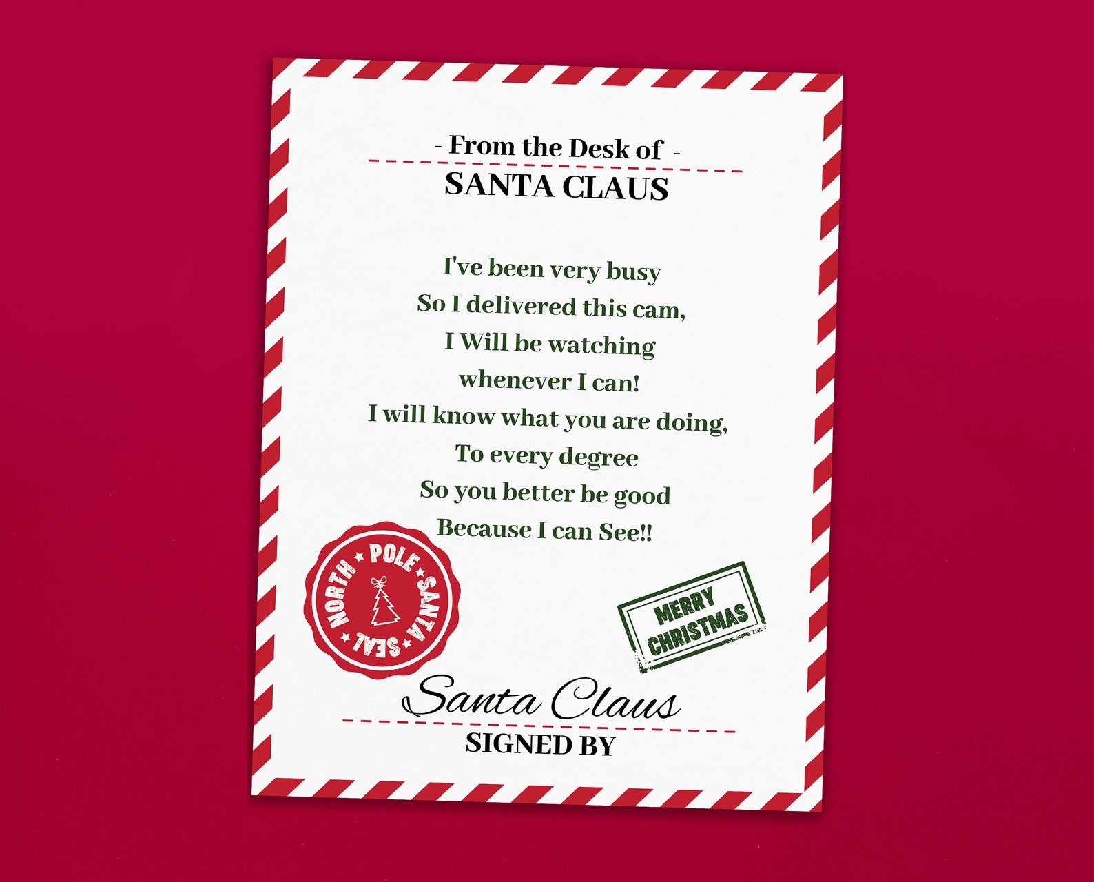 Santa Cam Letters Printable Letter From Santa Clause Santa - Etsy