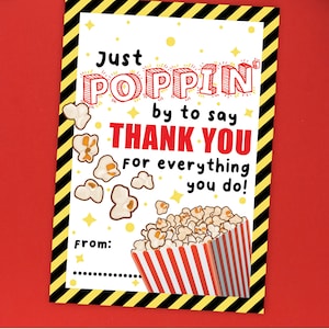 Popcorn Gift Tag Printable, Just Poppin by to Say Thank You Gift Tag ...