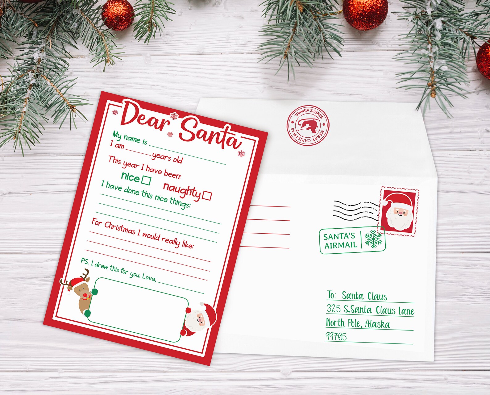 Letter to Santa With Envelope Christmas Wish List Printable | Etsy