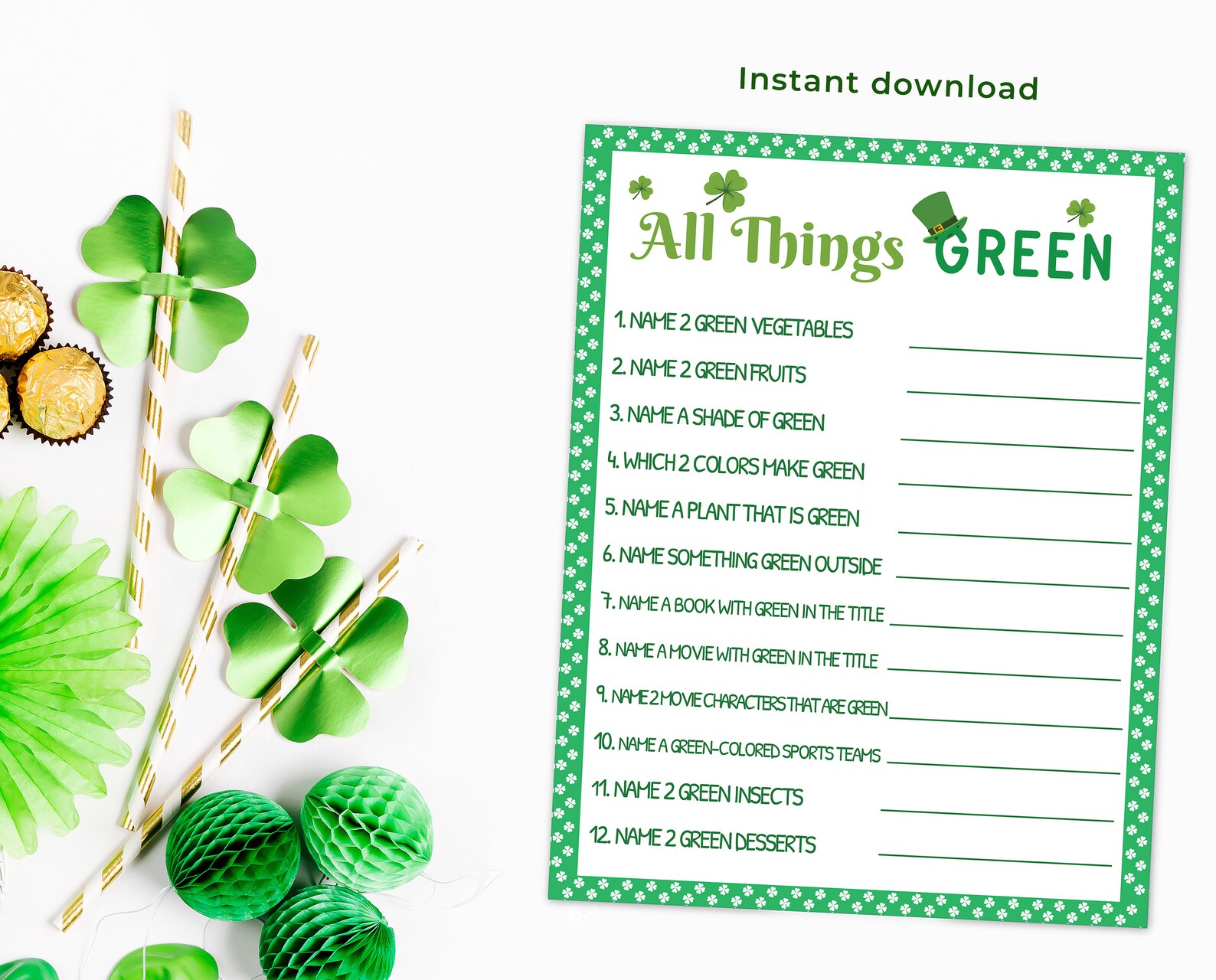 All Things Green Game, Printable St. Patrick's Games for Kids, Family ...