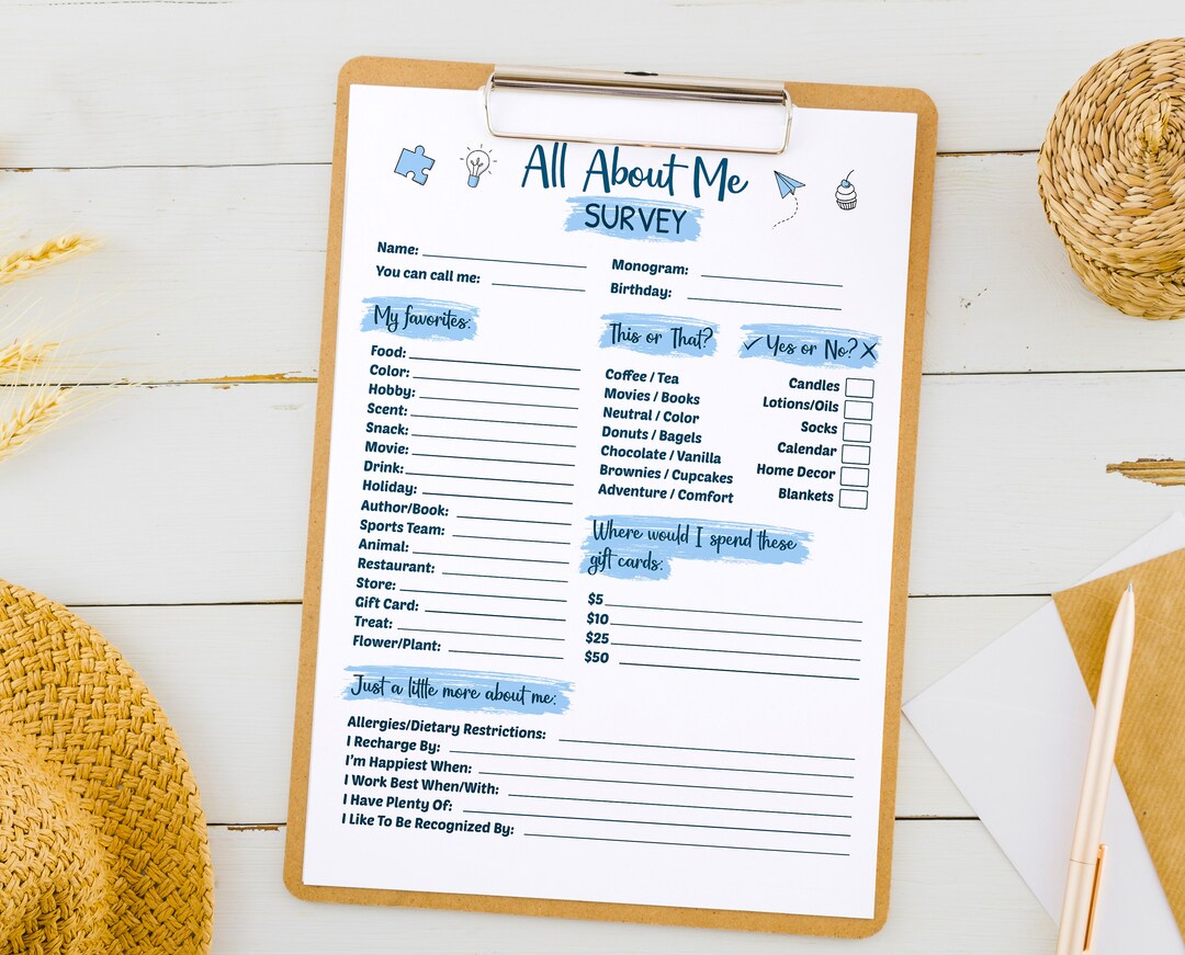All About Me Survey, Coworker Questionnaire, Team Building Printable ...