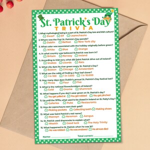 St. Patricks Day Trivia Game, Kids, Teens and Adults Party Games, St ...