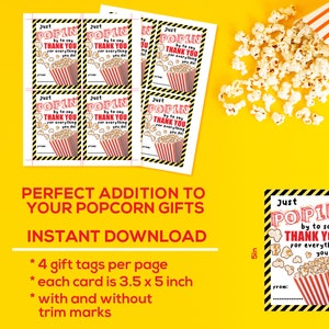 Popcorn Gift Tag Printable, Just Poppin by to Say Thank You Gift Tag ...