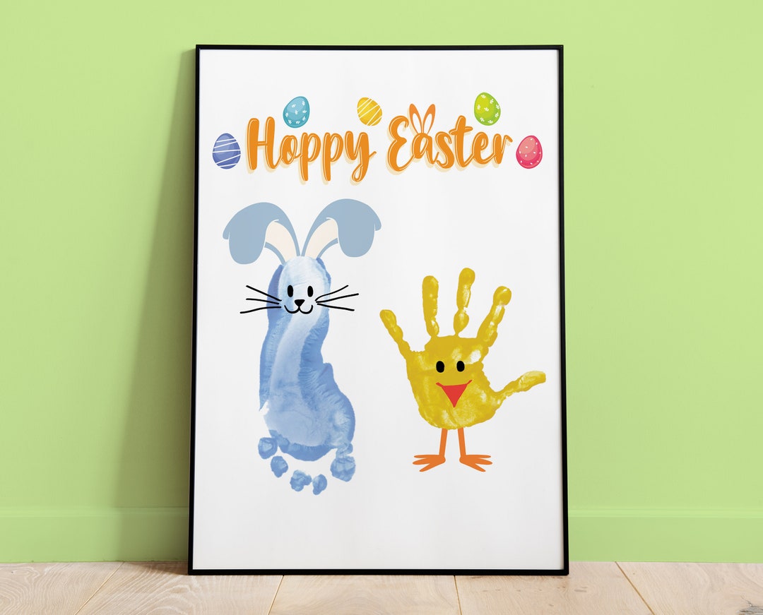 Bunny Chick Handprint Art, Hoppy Happy Easter, DIY Footprint Craft for ...