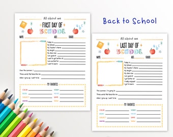 First and Last Day of School Printable Back to School All About Me Kids ...
