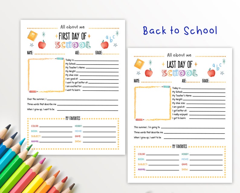 Back to School Kids Printable Questionnaire First Day of - Etsy